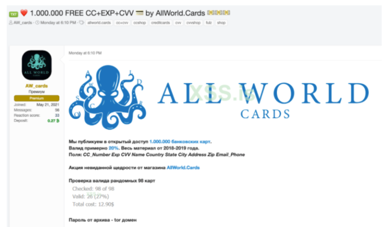 Credit cards data leaked over 1 million in Cybercrime forum